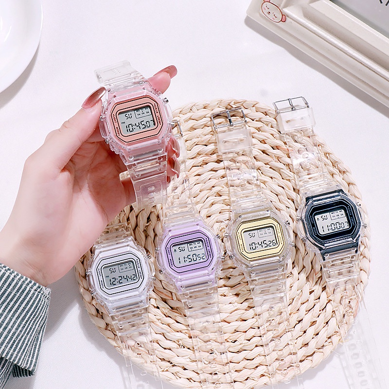 Nova Moda Transparente Relógio Digital Quadrado Mulheres Relógios ...