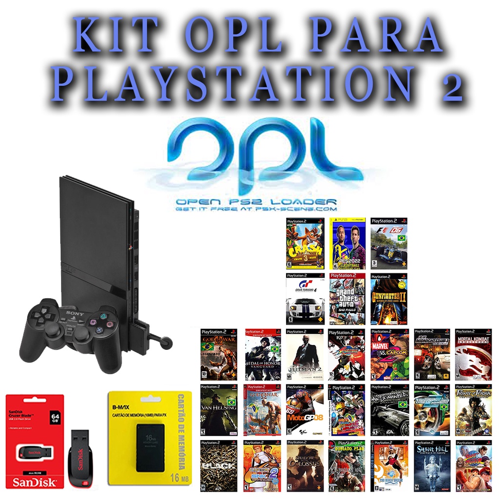Kit Diversão Ps2 Play2 Pendrive 64Gb com mais de 22 jogoOsS+ M-Card ...