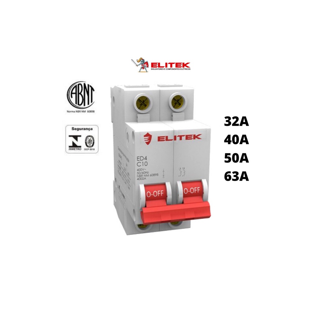 Disjuntor ELITEK Bipolar 32A / 40A / 50A / 63A | Shopee Brasil
