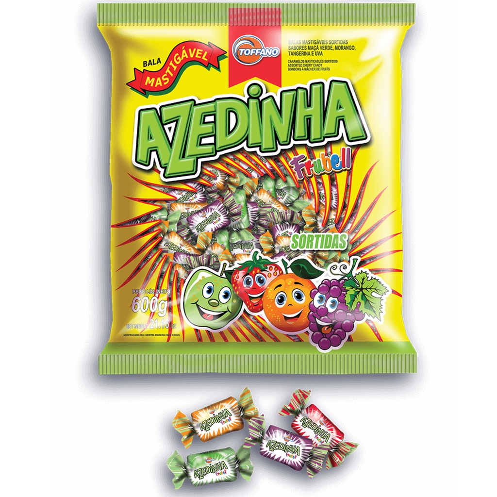 Bala Azedinha Sortida Mastigável 600g - Toffano | Shopee Brasil