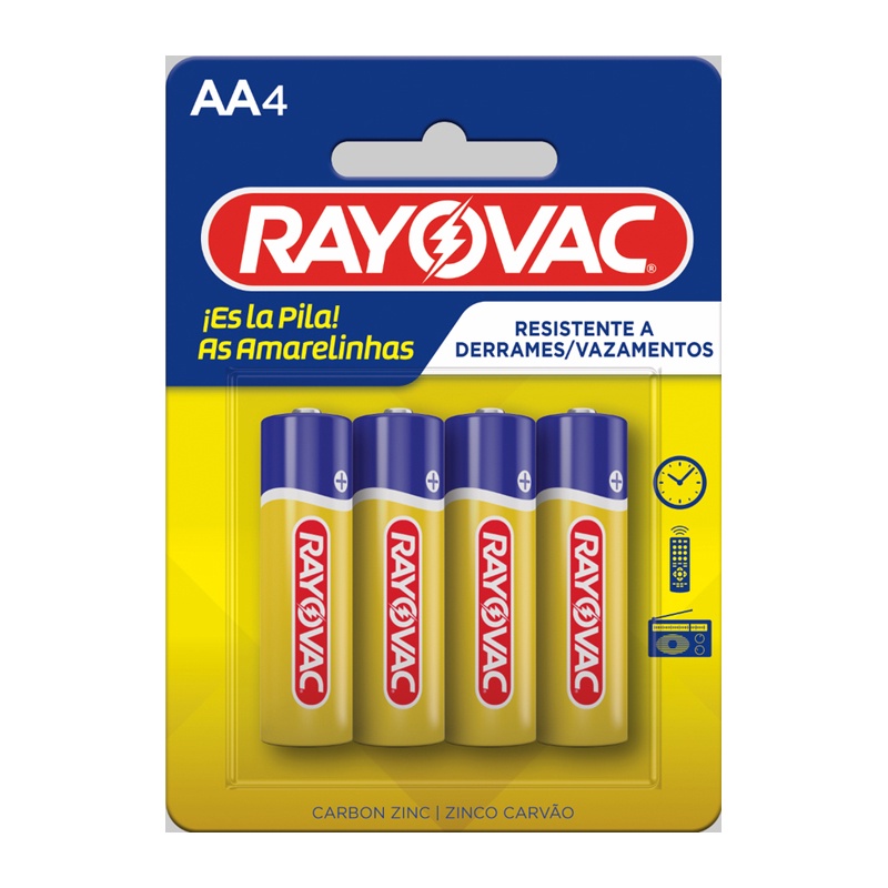 Pilhas Rayovac Amarela Palito AAA e Normal AA Cartelas com 4 Unidades | Shopee Brasil