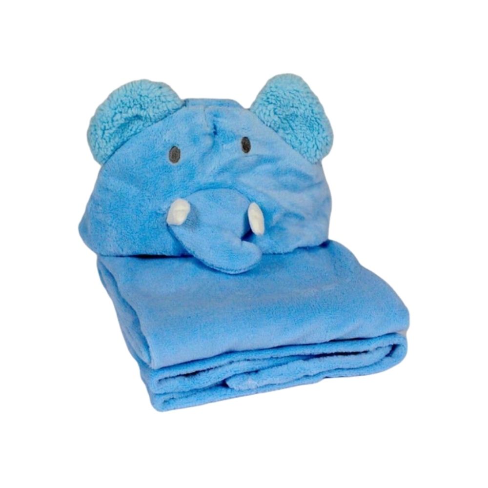 Manta Bebe Infantil Criança Com Capuz Elefante Azul Cobertor 75cm x 1m ...