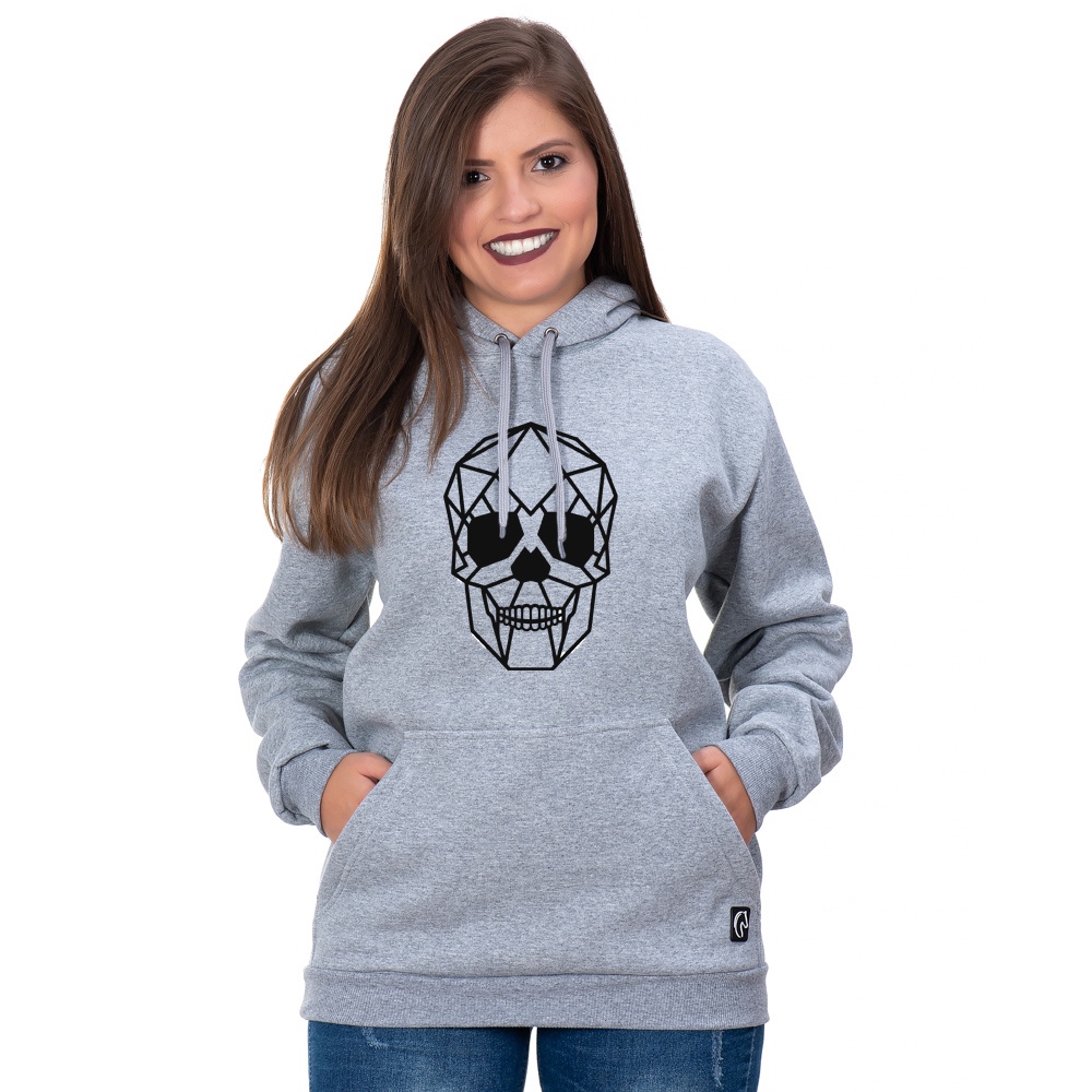 Moletom Estampado Caveira Geometrica Cinza W2 Canguru Feminino | Shopee Brasil