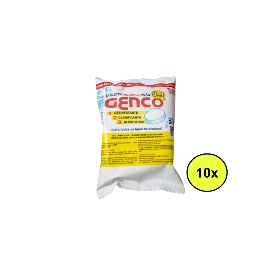 Kit 10 Pastilhas De Cloro Genco Multi Ação 3x1 Tablete 200 g | Shopee ...