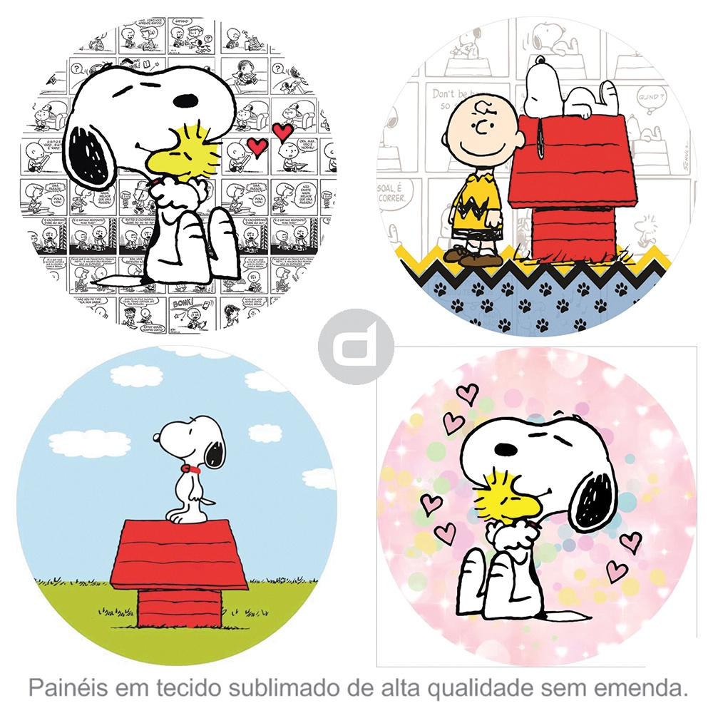 Painel Redondo Tecido Sublimado Com Elástico SNOOPY 50cm até 1,50cm ...