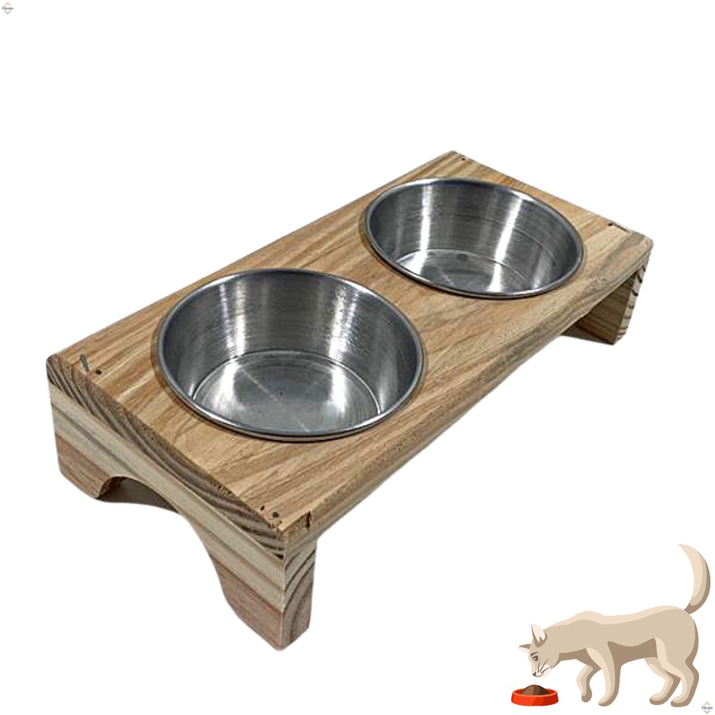Comedouro e Bebedouro Duplo Cachorro Gato de Madeira Pinus 2 Tigelas ...
