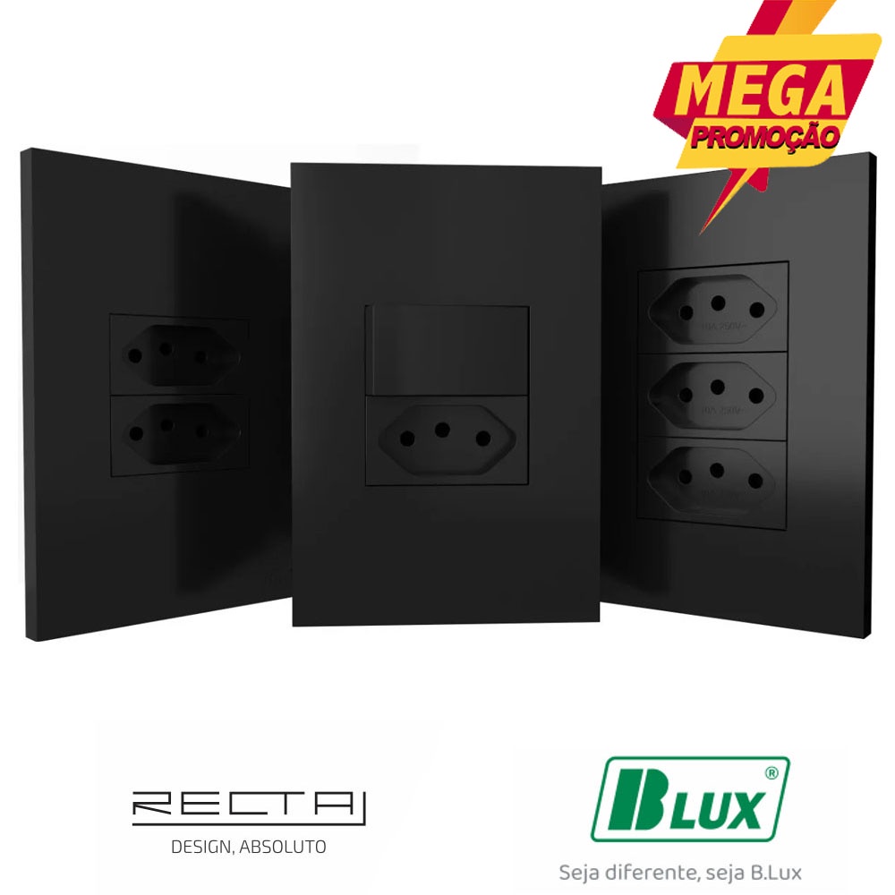 MONTE SEU KIT TOMADAS: Conjunto 4x2 Tomada Preta 10a 20a Interruptor Simples/Paralelo Recta ...