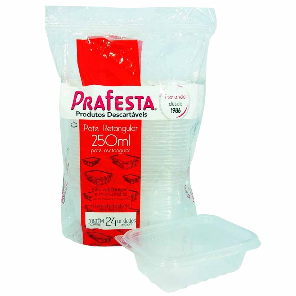 Pote retangular com tampa 250ml Prafesta - 24 Unidades | Shopee Brasil