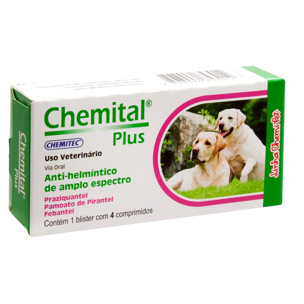 Vermífugo Chemital® Plus para Cães 4 Comprimidos | Shopee Brasil