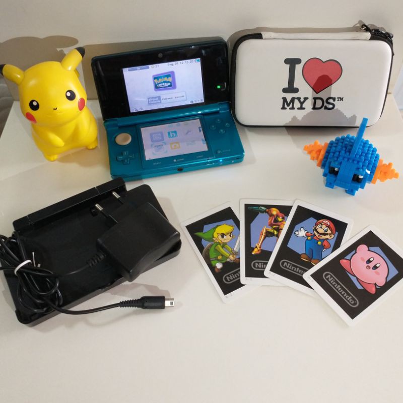 Nintendo 3DS aqua blue desbloqueado + Case + cartão 2gb + carregador ...