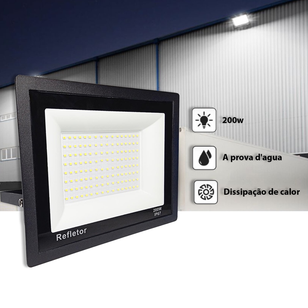 Refletor Led Holofote 200w Ip66 Bivolt Forte Luz Branco Frio Prova D'água | Shopee Brasil