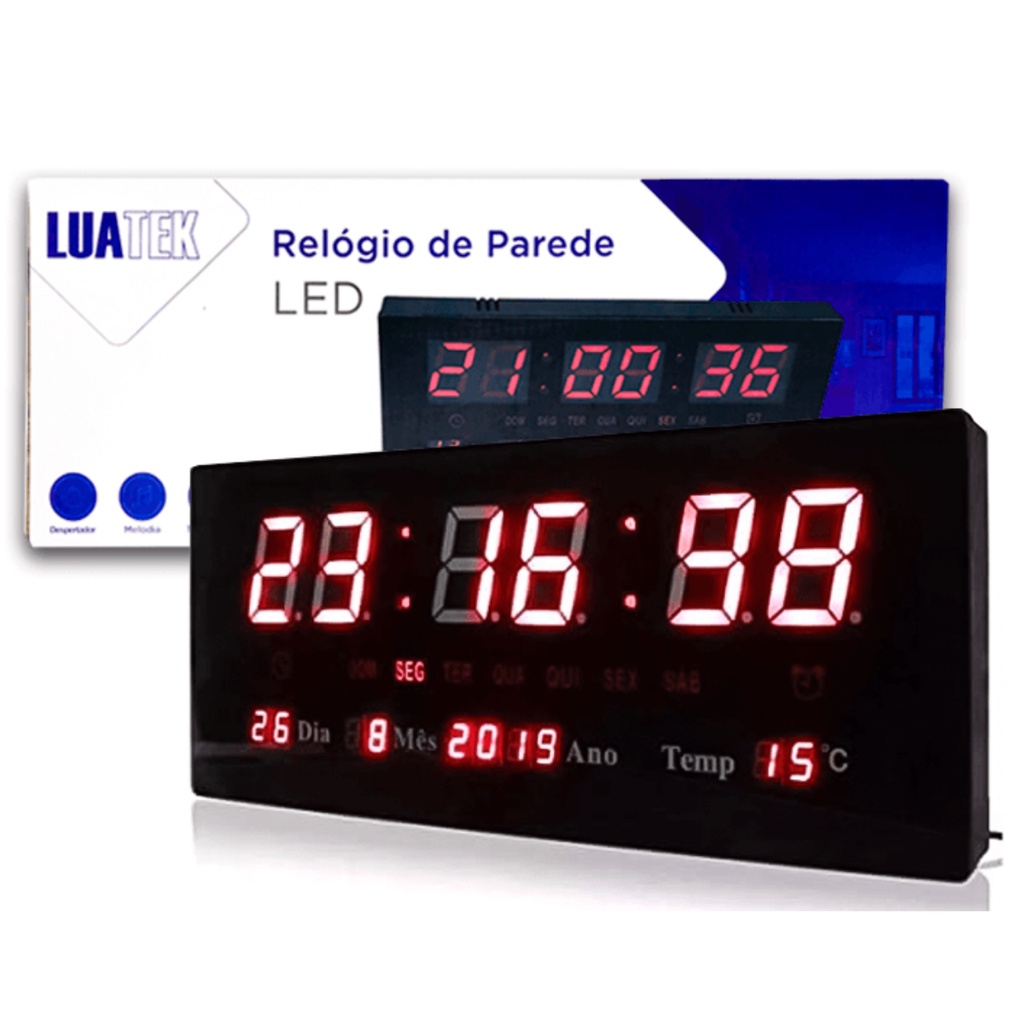 Relógio de Parede Digital Led Com Termômetro Alarme Data | Shopee Brasil