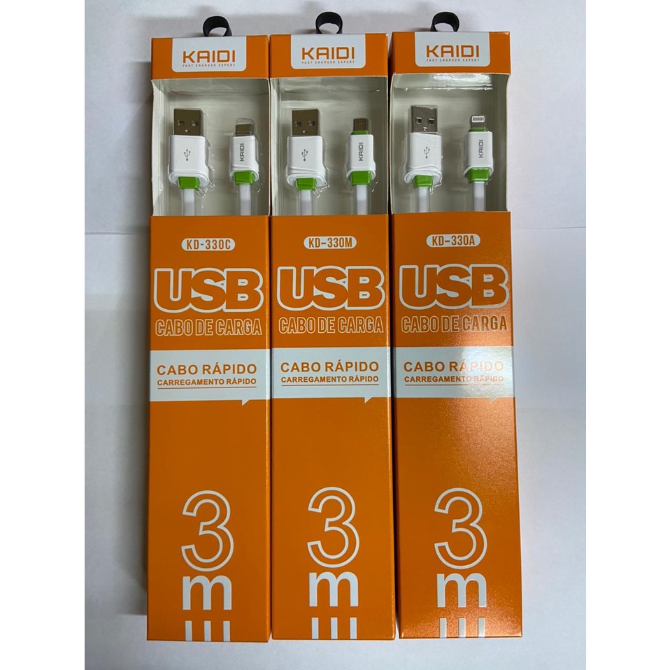 Cabos Carregador Micro Usb V8 /iPhone/type -c, Kaidi original de 1m, 2m ...