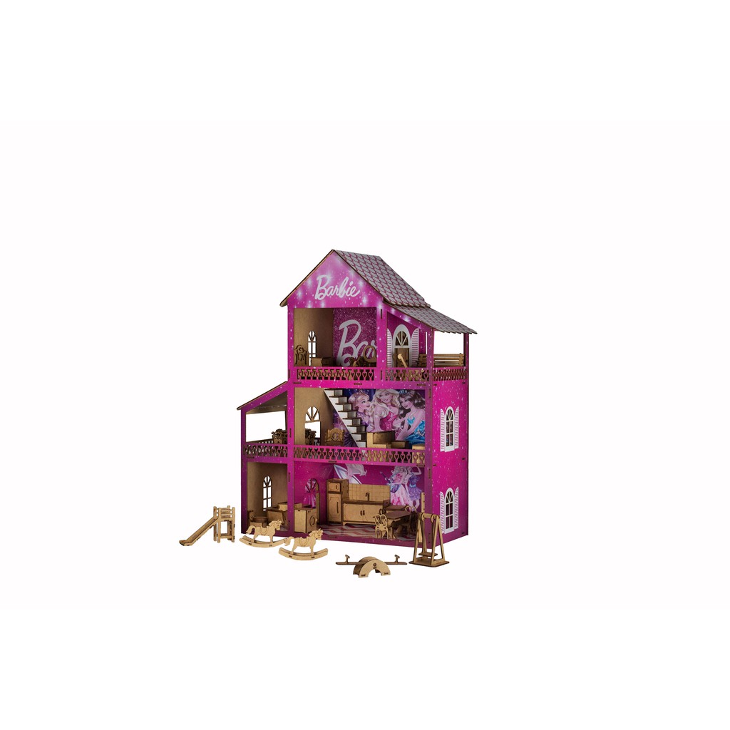 Casa Casinha De Boneca Barbie 36 Moveis + Parquinho Mdf Novo | Shopee ...