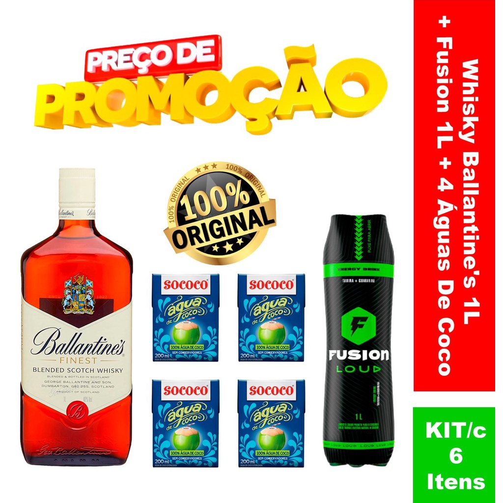 Combo Whisky Ballantine's 750 ml + Fusion 1l + 5 Aguas De Coco | Shopee ...