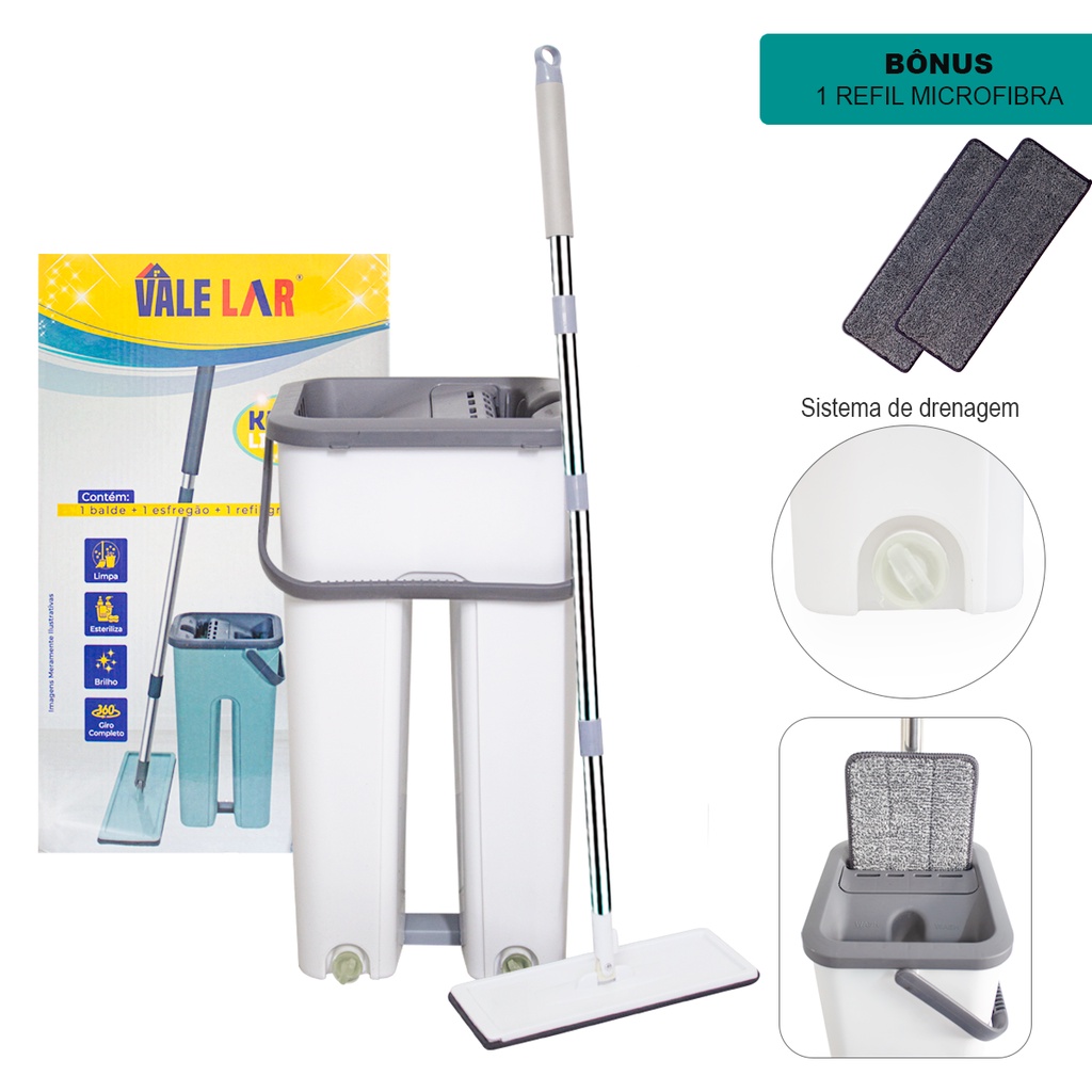 Flat Mop Vertical Lava E Seca Multiuso + 2 Refis Bonus | Shopee Brasil