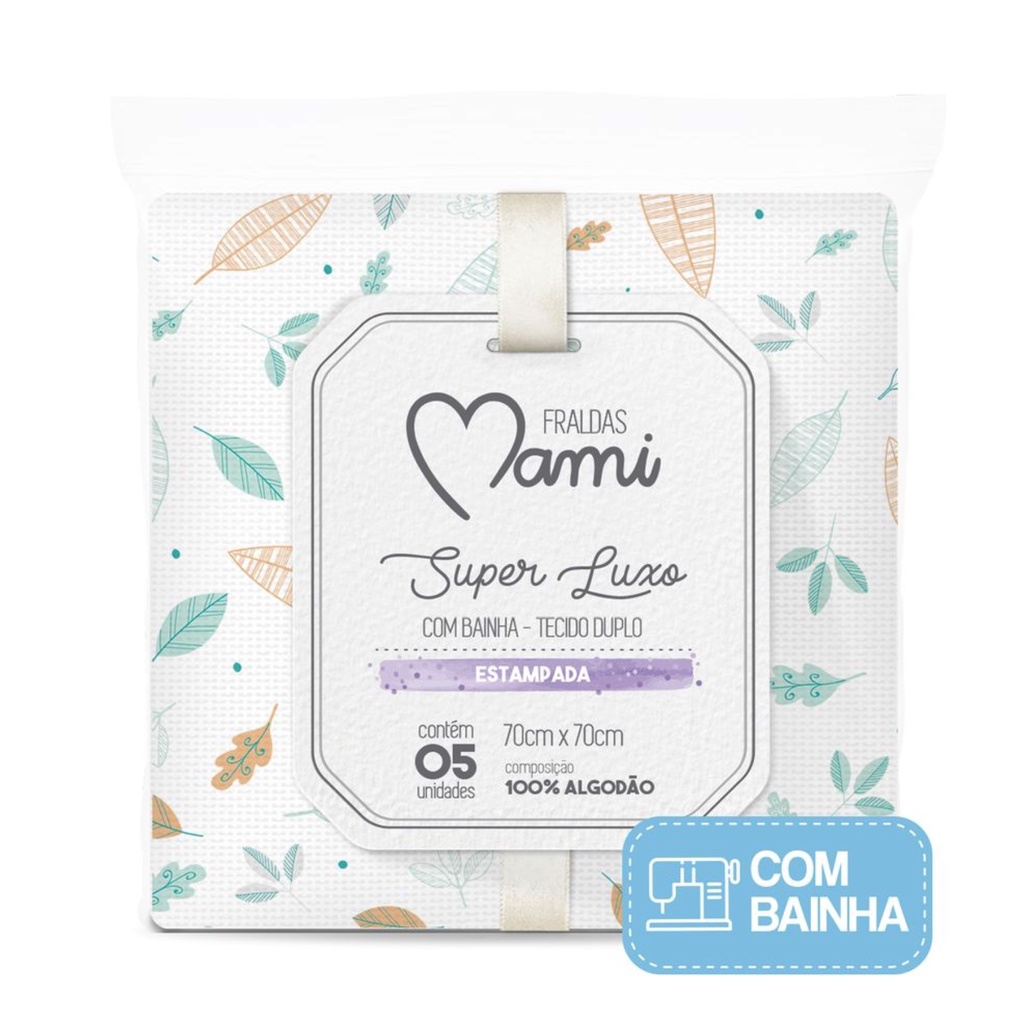 Fralda Bebê Super Luxo Mami Com Bainha Estampada 70Cm X 70Cm Contem 05 ...