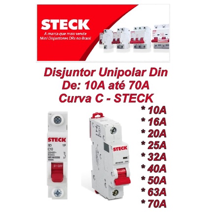 Disjuntor Unipolar Din Steck 10A ate 70A Curva C - STECK | Shopee Brasil