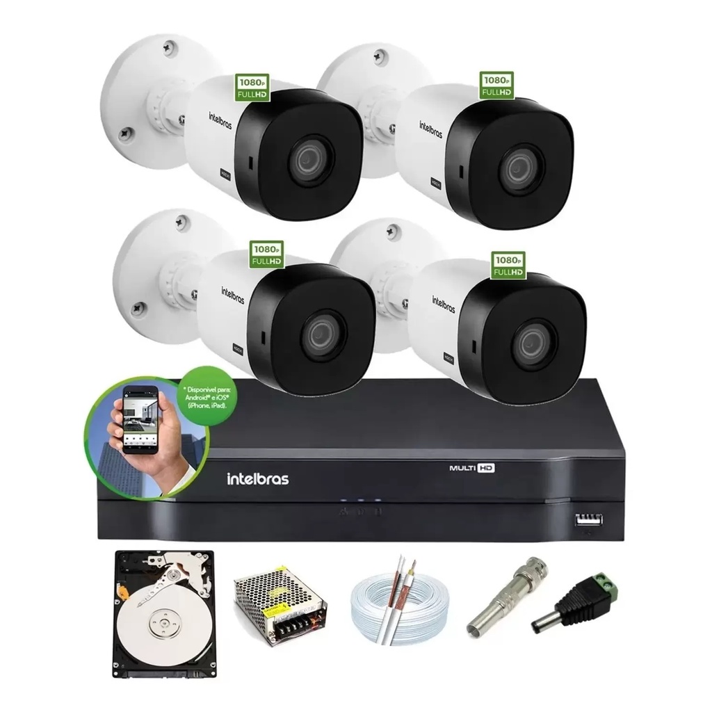 Kit Intelbras 4 Cam 1120b G4 Full Hd 720p 20m Dvr 8ch Mhdx H.265 ...