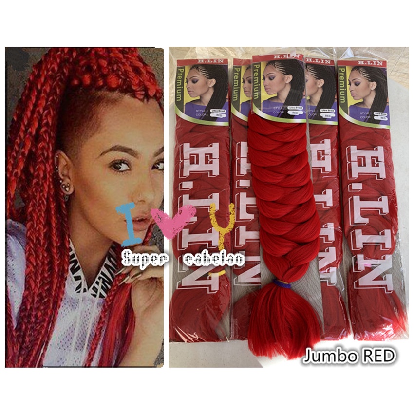 Kanekalon Jumbo Tranças Box Braid Twist Cor RED vermelho vivo cabelo ...