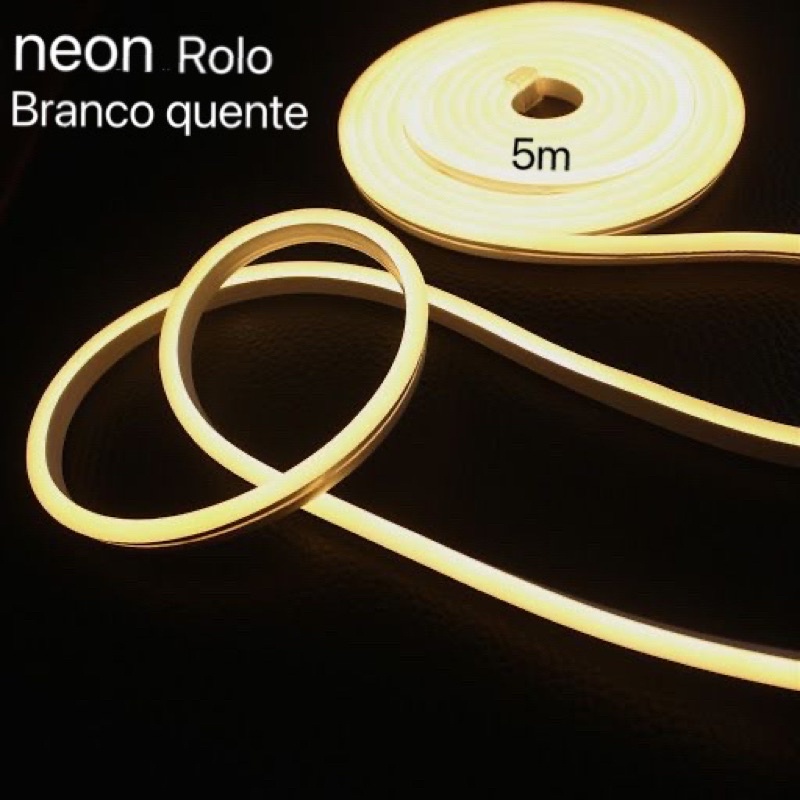 Fita led Neon 2835 Rolo 5m Flexível 12v Alto Brilho Cor Branco quente ...