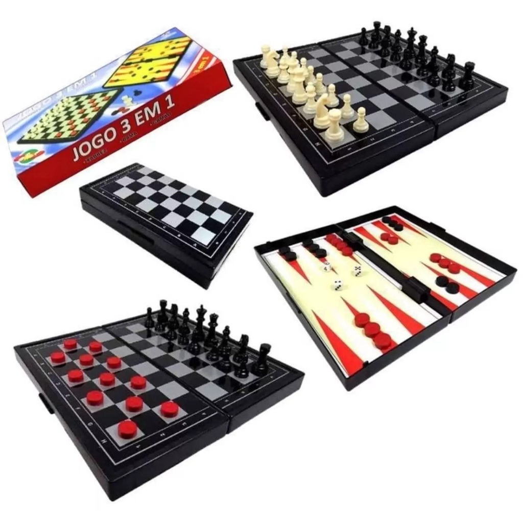 Jogo De Xadrez 3 em 1 19x19 cm Dobrável Magnético Completo Com Imã ...