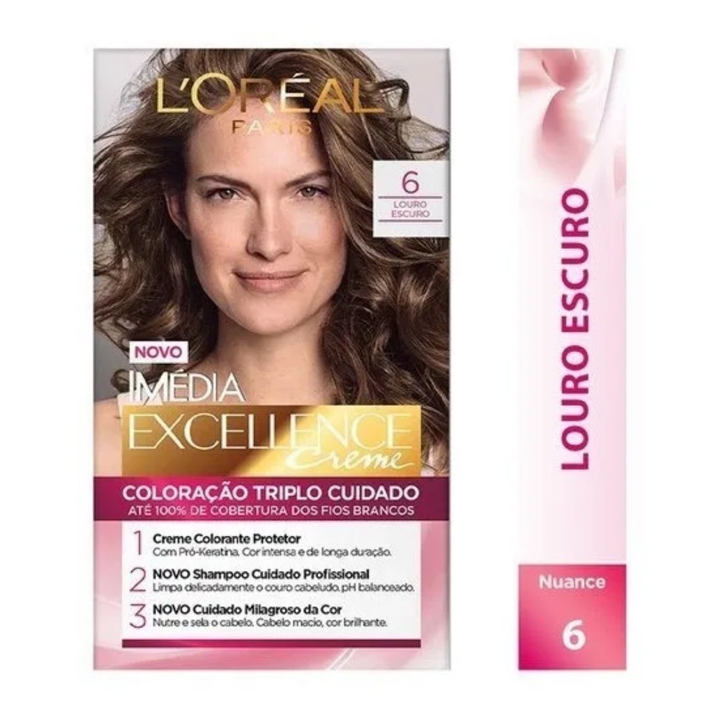 Tinta Loreal Paris Imédia Excellence 6 Louro Escuro | Shopee Brasil