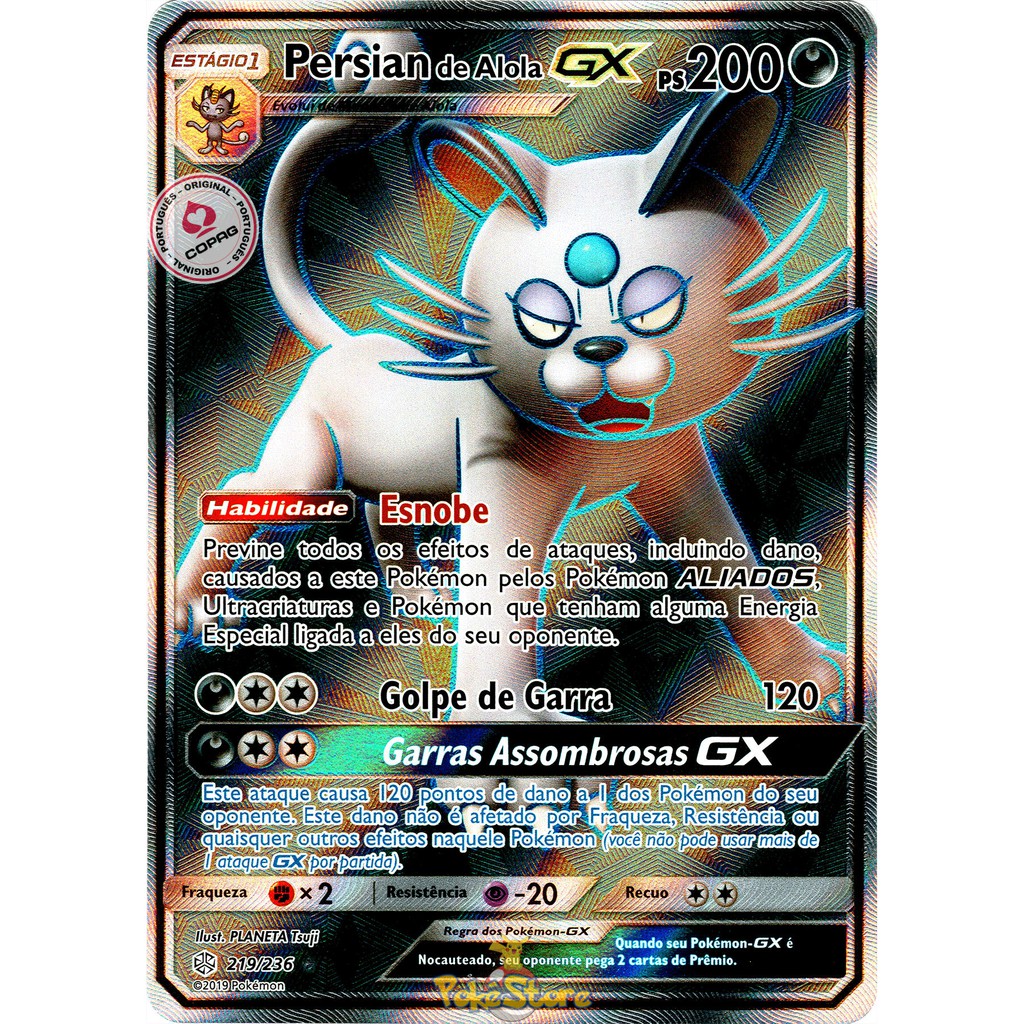 Carta Pokemon Persian de Alola GX Português 129/236 Card Original Copag ...
