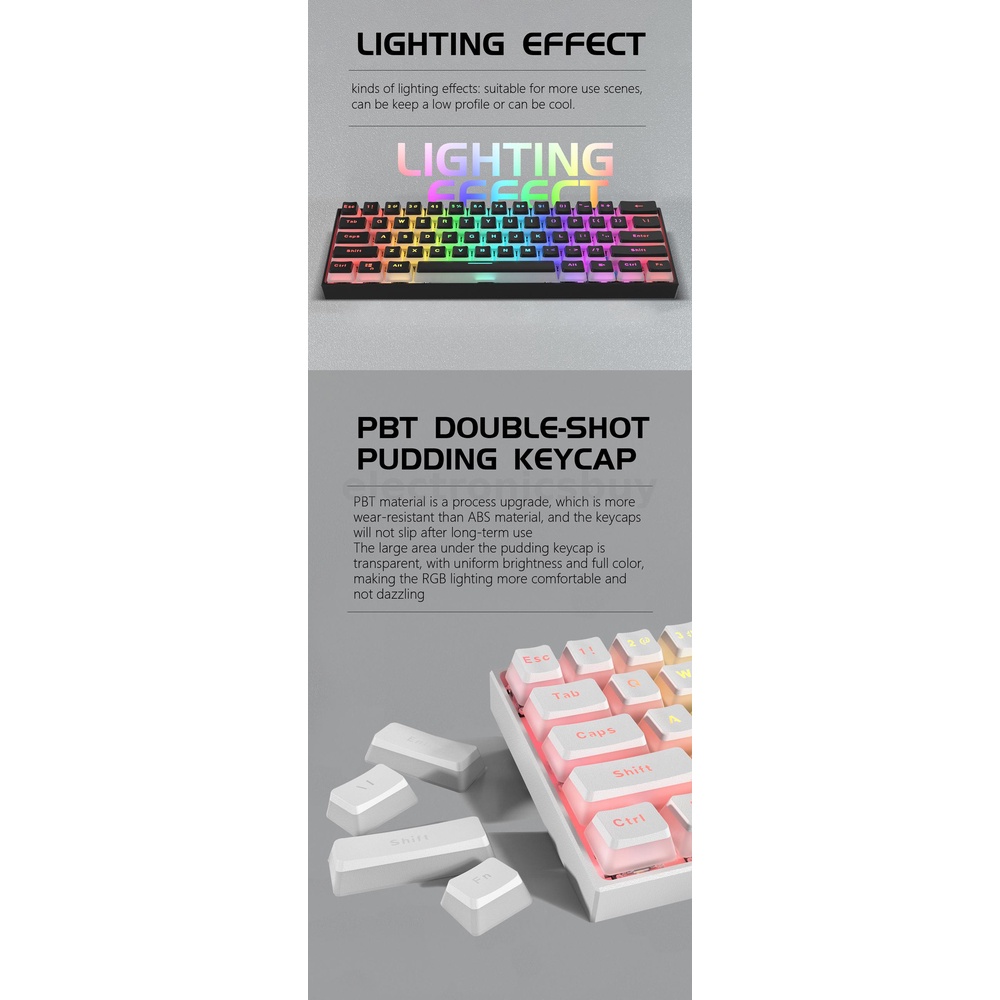 Gamakay MK61 Teclado Mecânico Com Fio Interruptor Óptico Pudim Keycaps ...