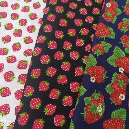 Tecido Tricoline frutas Morango DIVERSOS **10cmx1,50** - Leia a ...