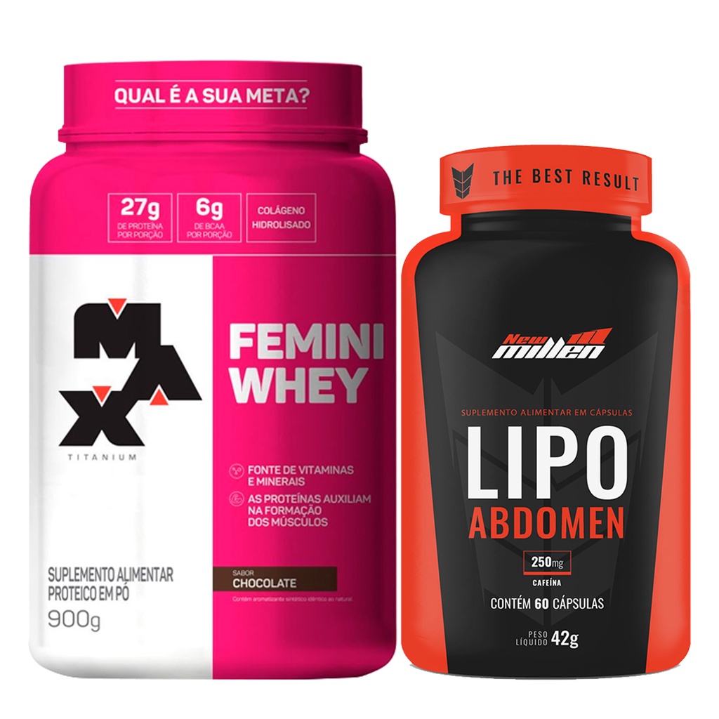 Whey Protein para mulher Femini Whey Max Titanium + Termogenico Lipo ...