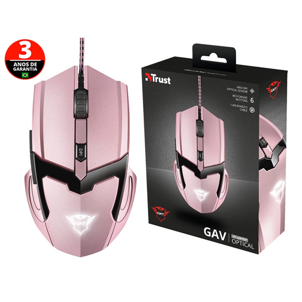 Mouse Gamer Trust GXT 101P GAV 4800DPI Rosa | Shopee Brasil