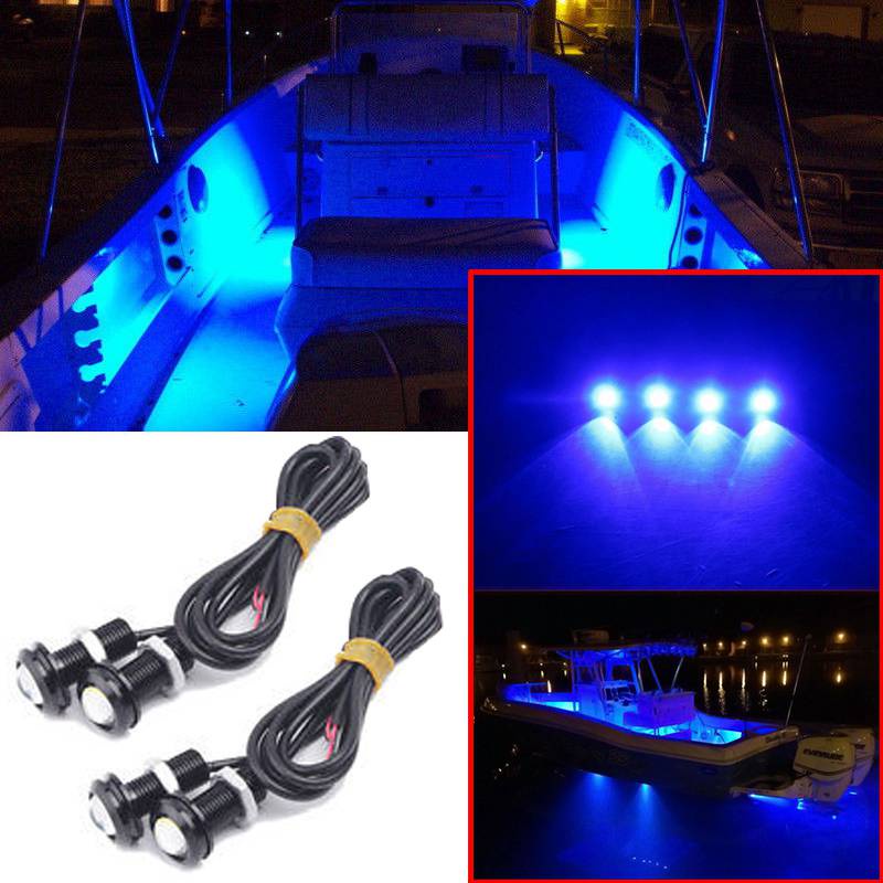 4x Luz De Barco LED Azul À Prova D'água Espalhador De Popa Sob O Troll ...
