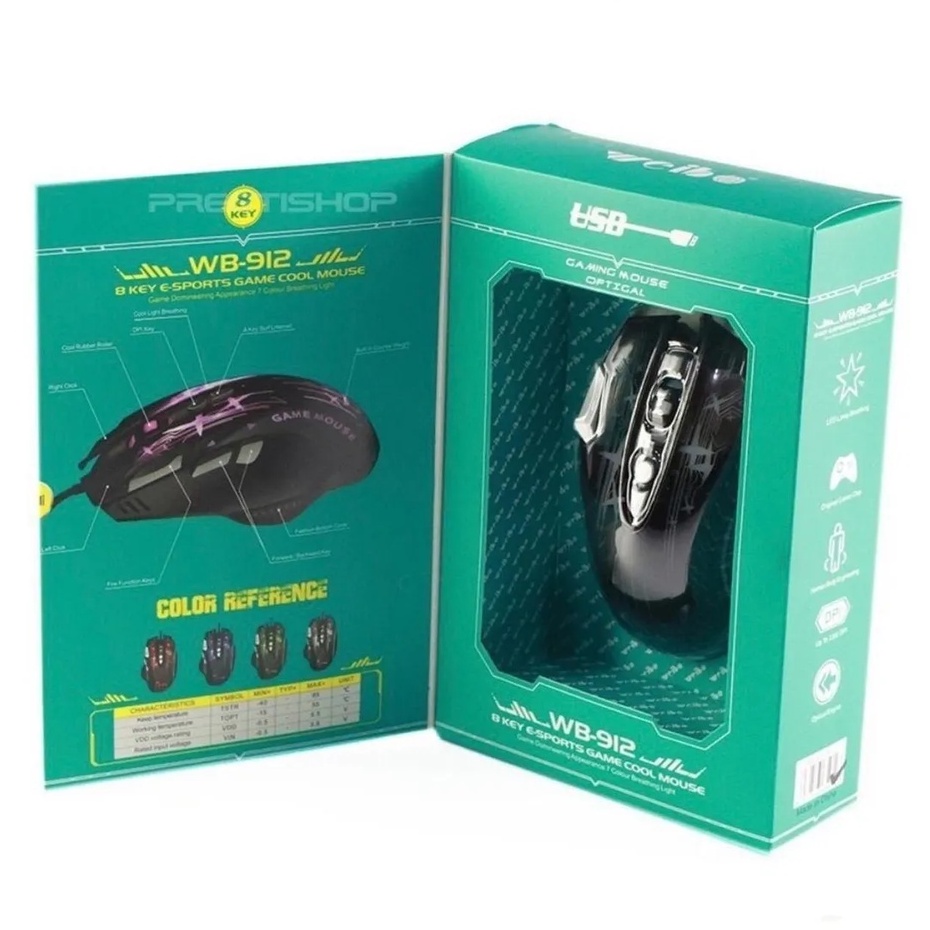 Mouse Gamer 8 botões Com Led Colorido Wb-912 Com Cabo Usb 3200 dpi | Shopee Brasil
