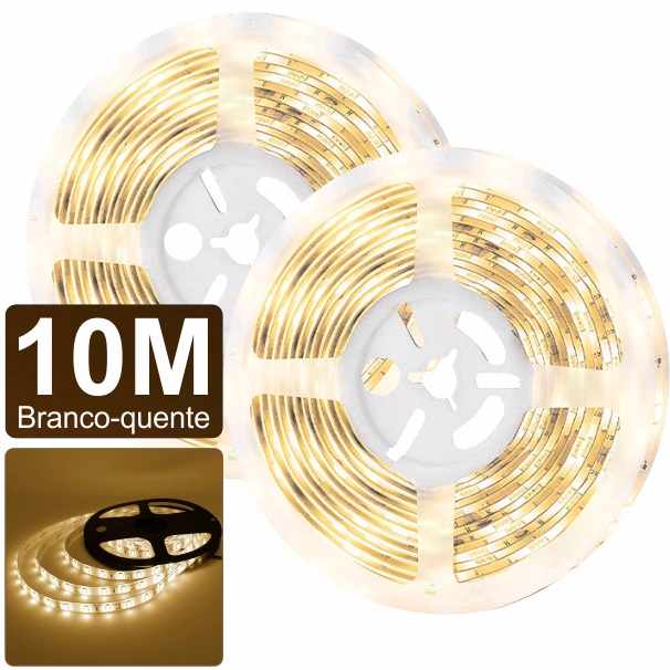 Fita Led 10 Metros Com 600 Leds 12v Alta Intensidade Branco Quente ...