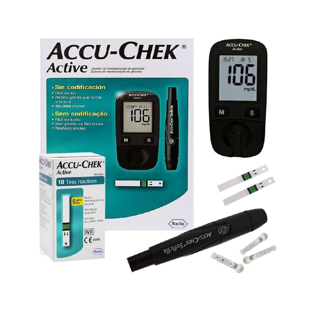 Aparelho Medir Glicose Diabetes glicemia Accu-chek active Kit Completo ...
