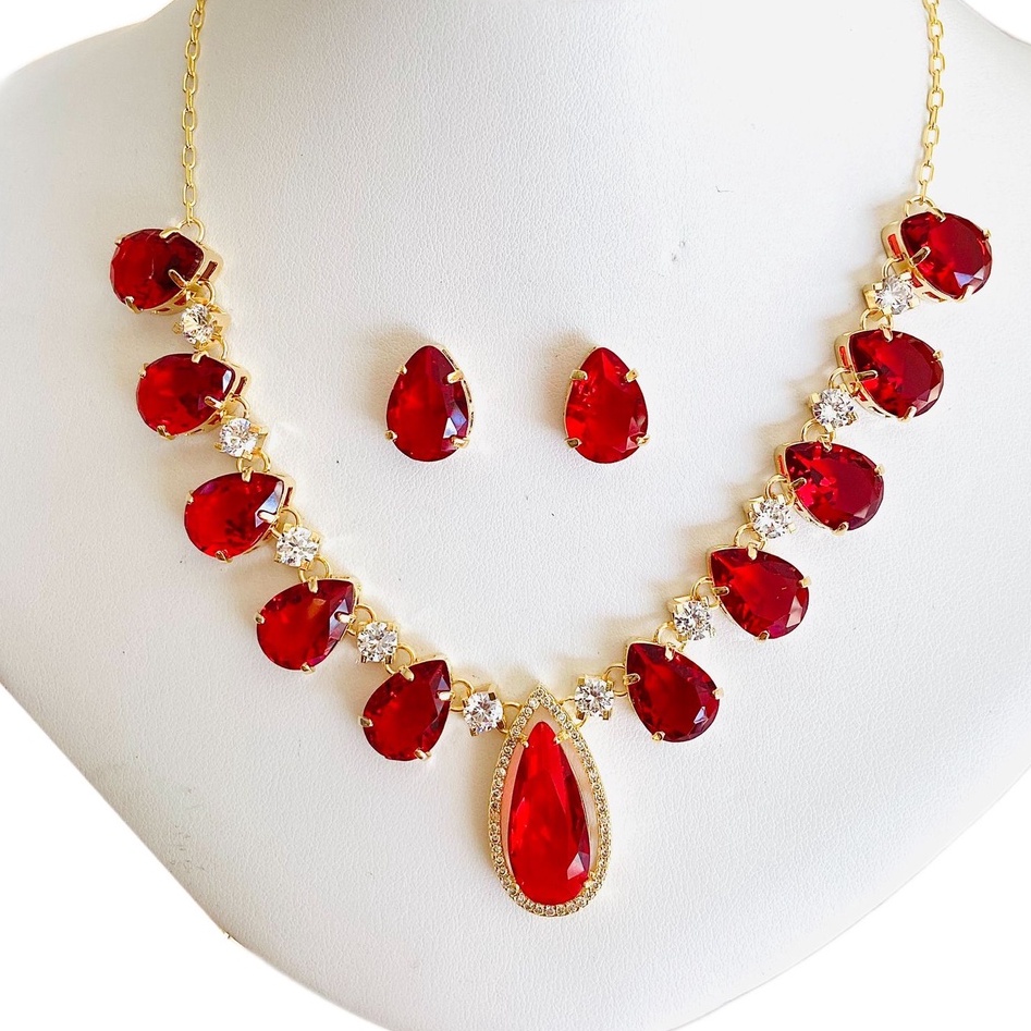 Conjunto colar e brincos para festa/casamento com pedras em zirconias ...