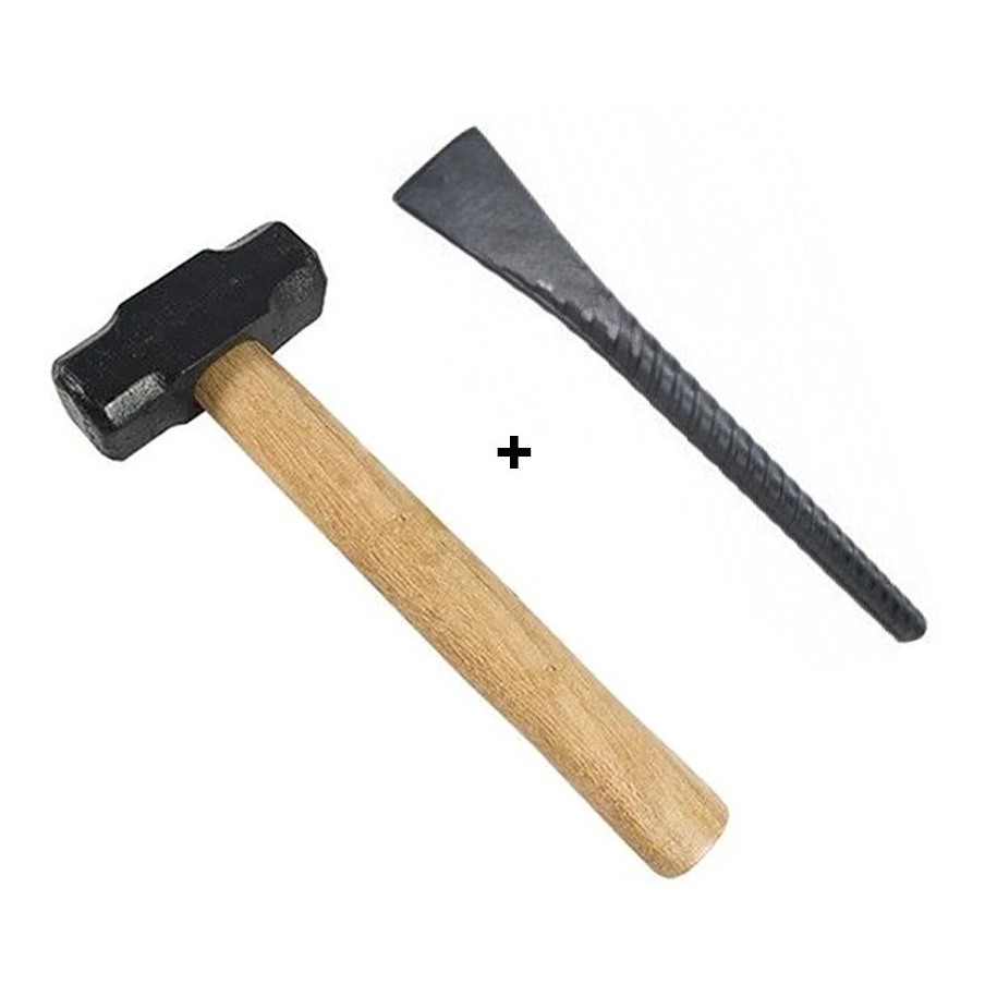 Kit Em Ferro Para Pedreiro Ferramentas Talhadeira + Marreta 1KG ...