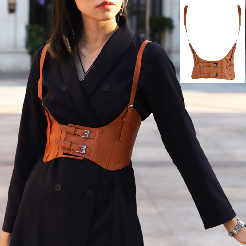 Timi Mulheres Gothic Faux Leather Underbust Corset Top Curto Cor Sólida ...