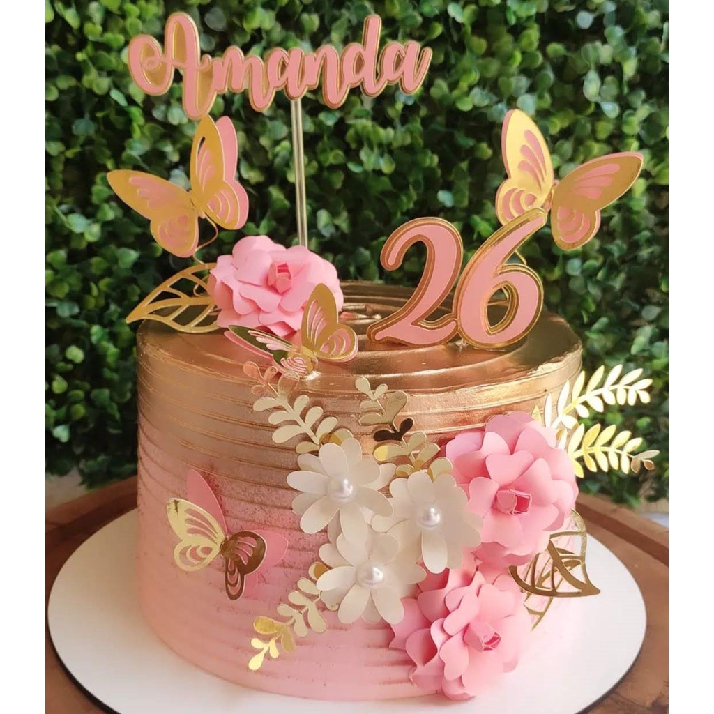 TOPO DE BOLO FLORAL TOPPER PERSONALIZADO FLORES TRINTOU ANIVERSARIO ...