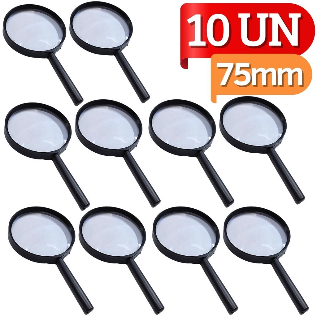 10 Lupa De Mão 75mm Cabo Glass Lente Zoom Aumento leitura Kit | Shopee ...