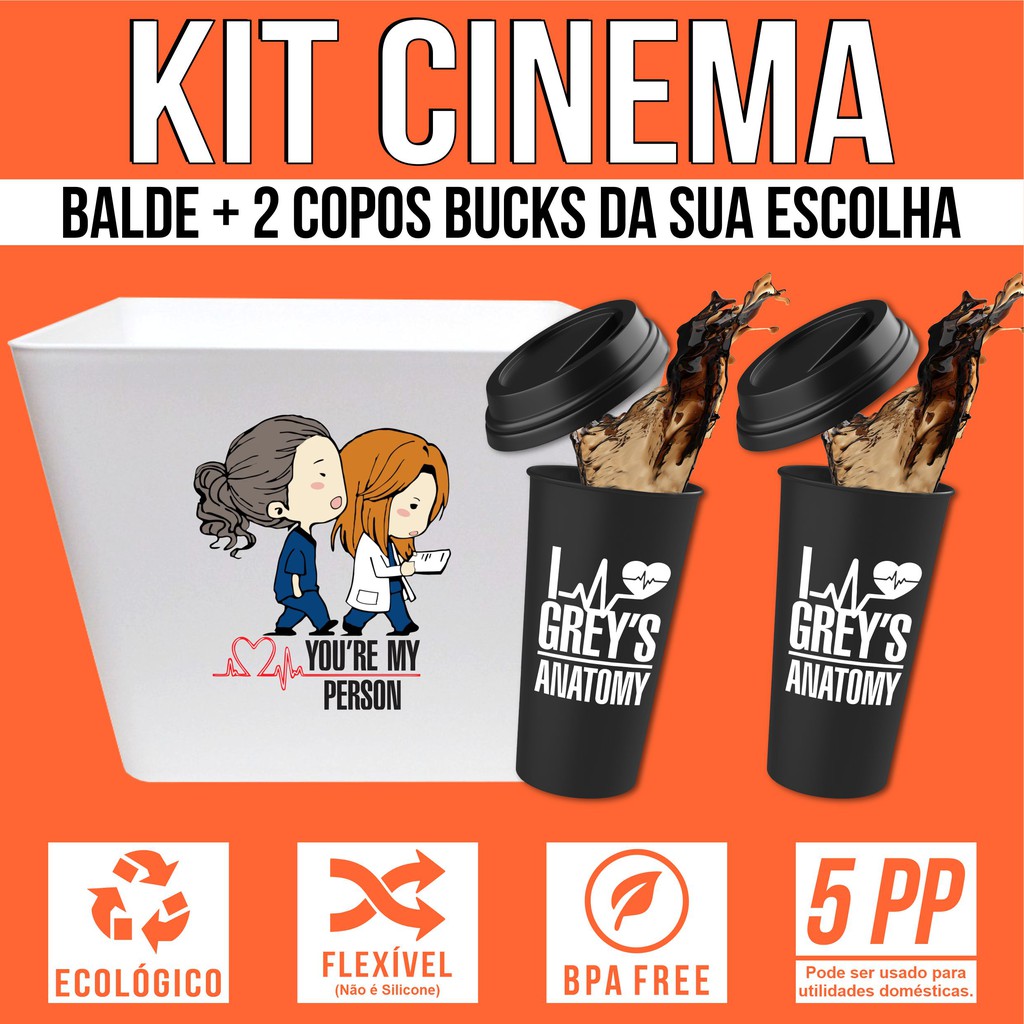 Kit Cinema Grey's Anatomy - Balde + 2 Copos Bucks | Shopee Brasil