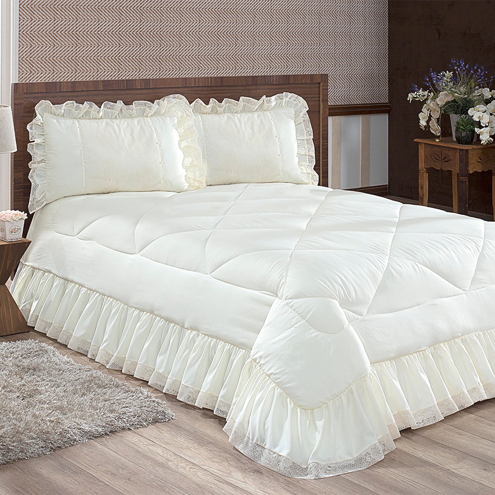 Colcha Casal Queen Coleção Charme Renda 03 Peças - Diversas Cores ...