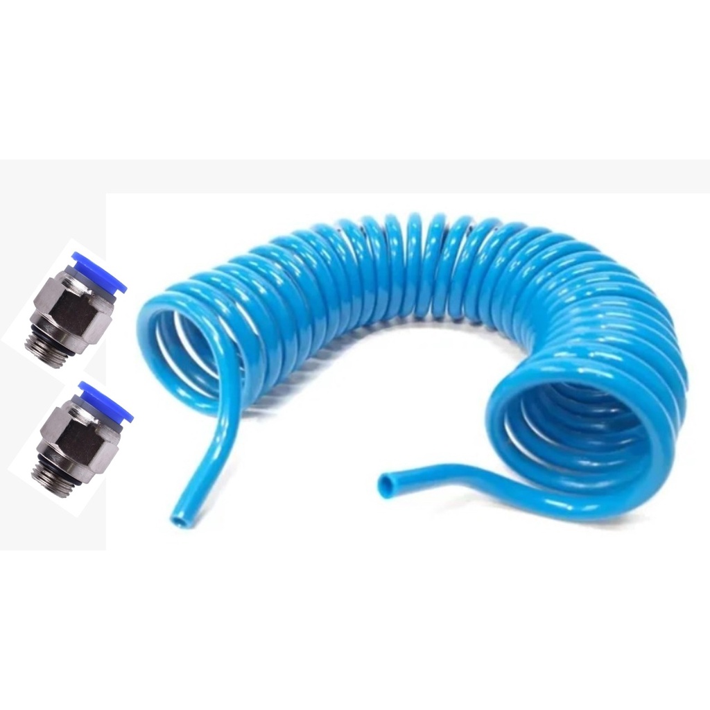 Mangueira Espiral 10mm X 10 Metros + Conector PU 10 Tubo Pu Azul Ar ...