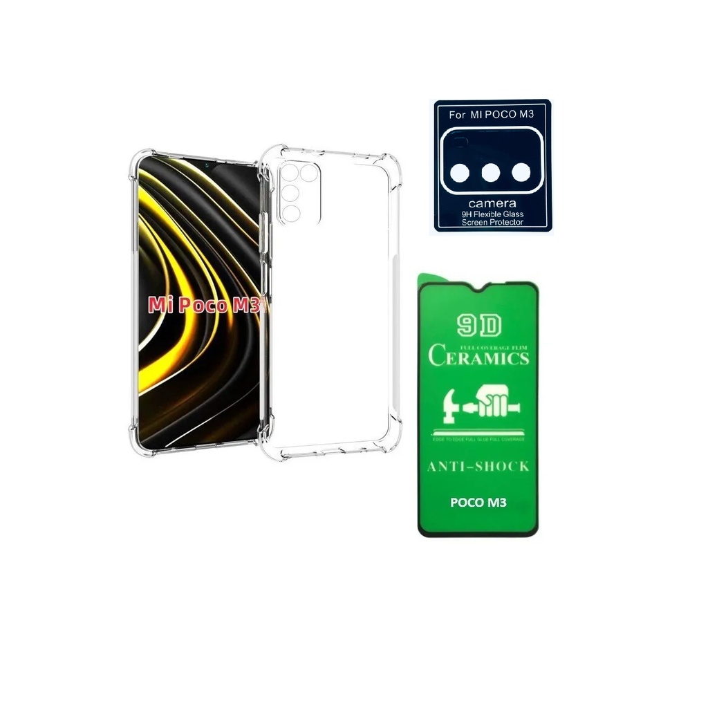 Para o Xiaomi Mi Poco M3 - 1 Capa + 1 Pelicula de Ceramica 9D + Pelicula de Camera Lente (Anti ...