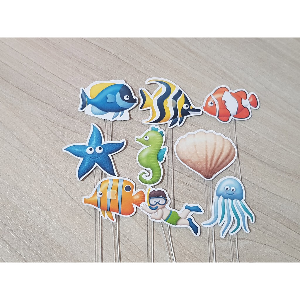 Topper para doce docinhos festa Fundo do mar menino mergulhador animais ...