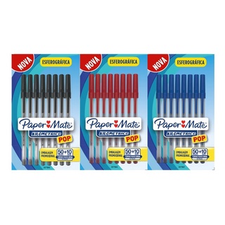 Caneta Esferografica Kilometrica 100 Pop 1.0 Paper Mate Kit c/ 06 ...