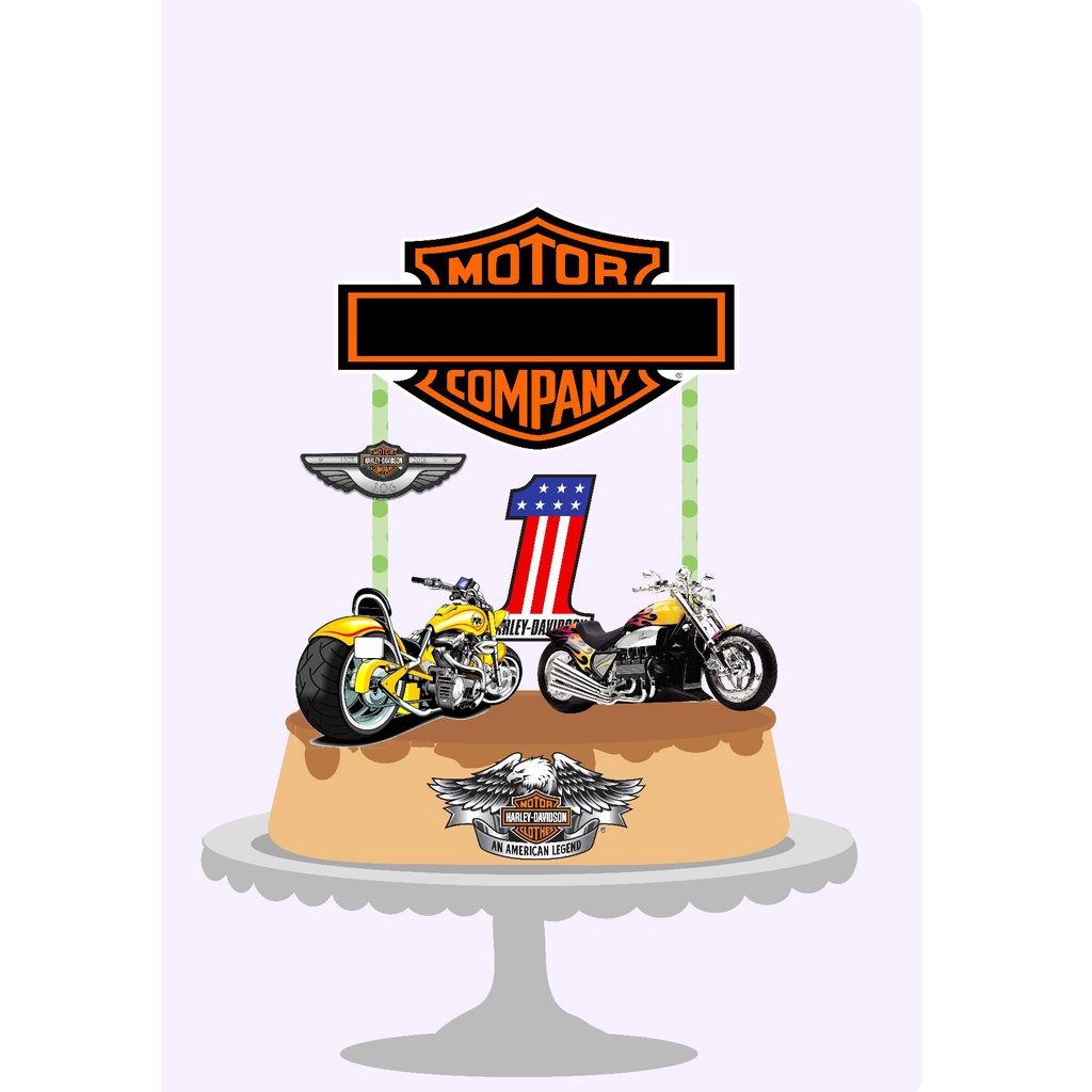 Topo De Bolo Topper De Bolo Personalizado Harley Davidson | Shopee Brasil