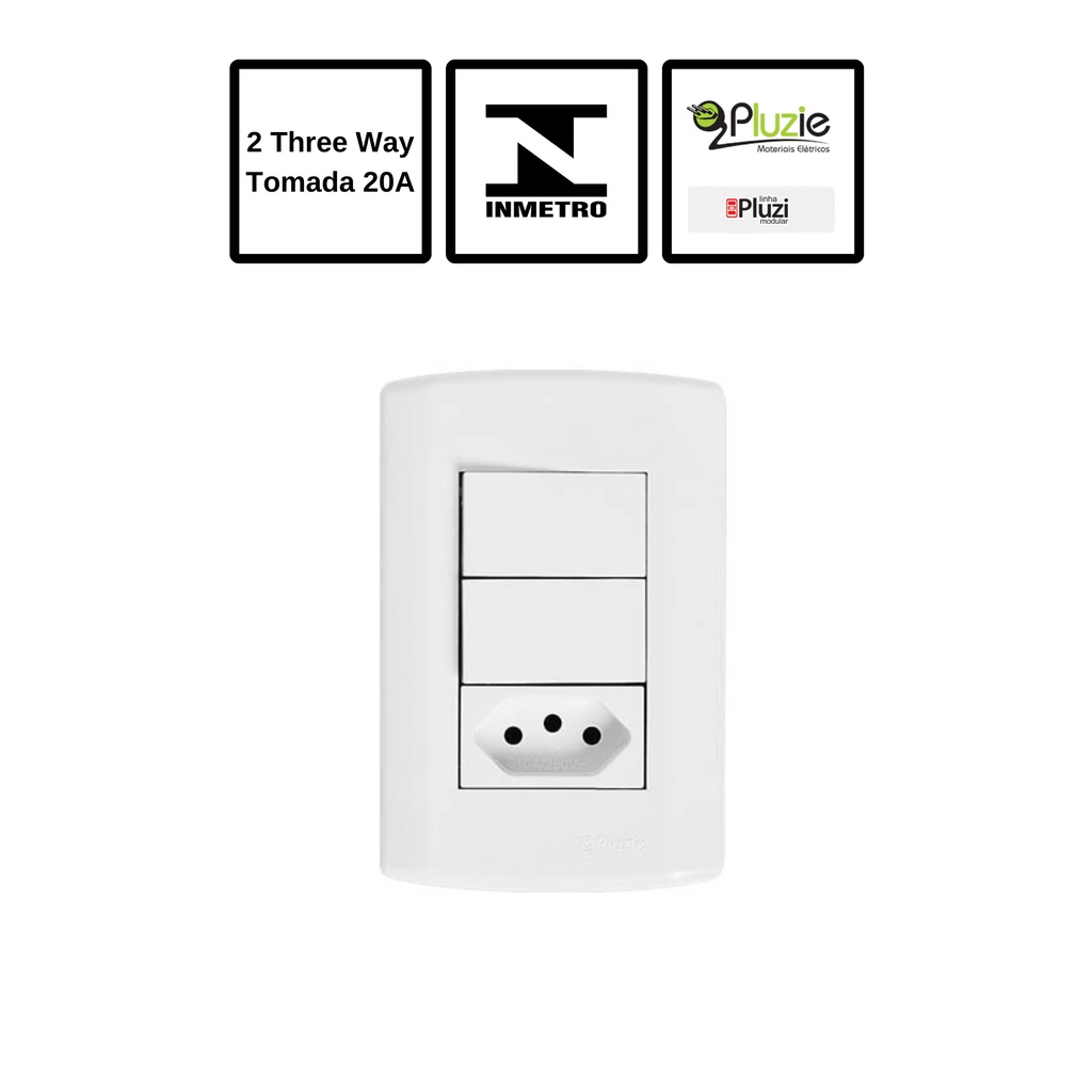 Interruptor Apagador Duplo Three Way Paralelo + Tomada 20A 250V 2P+T ... Interruptor Apagador Duplo Three Way Paralelo + Tomada 20A 250V 2P+T ...