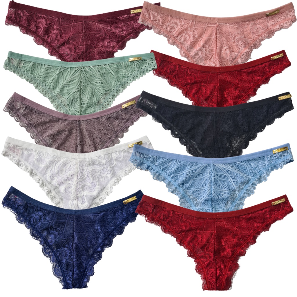 Kit 10 Calcinhas Luna em Microfibra Poliamida e Renda Fio Duplo ...